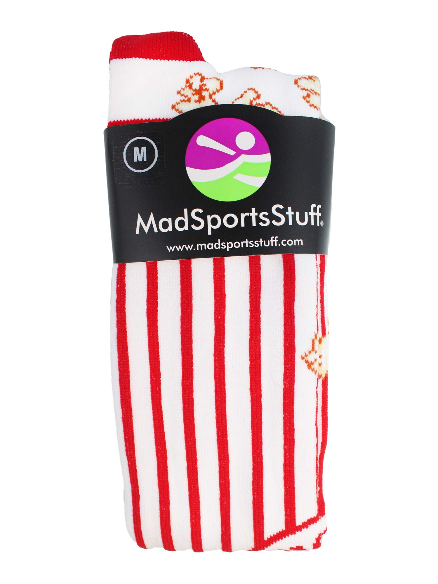 MadSportsStuff Popcorn Socks Over the Calf Length (White/Scarlet, Small)