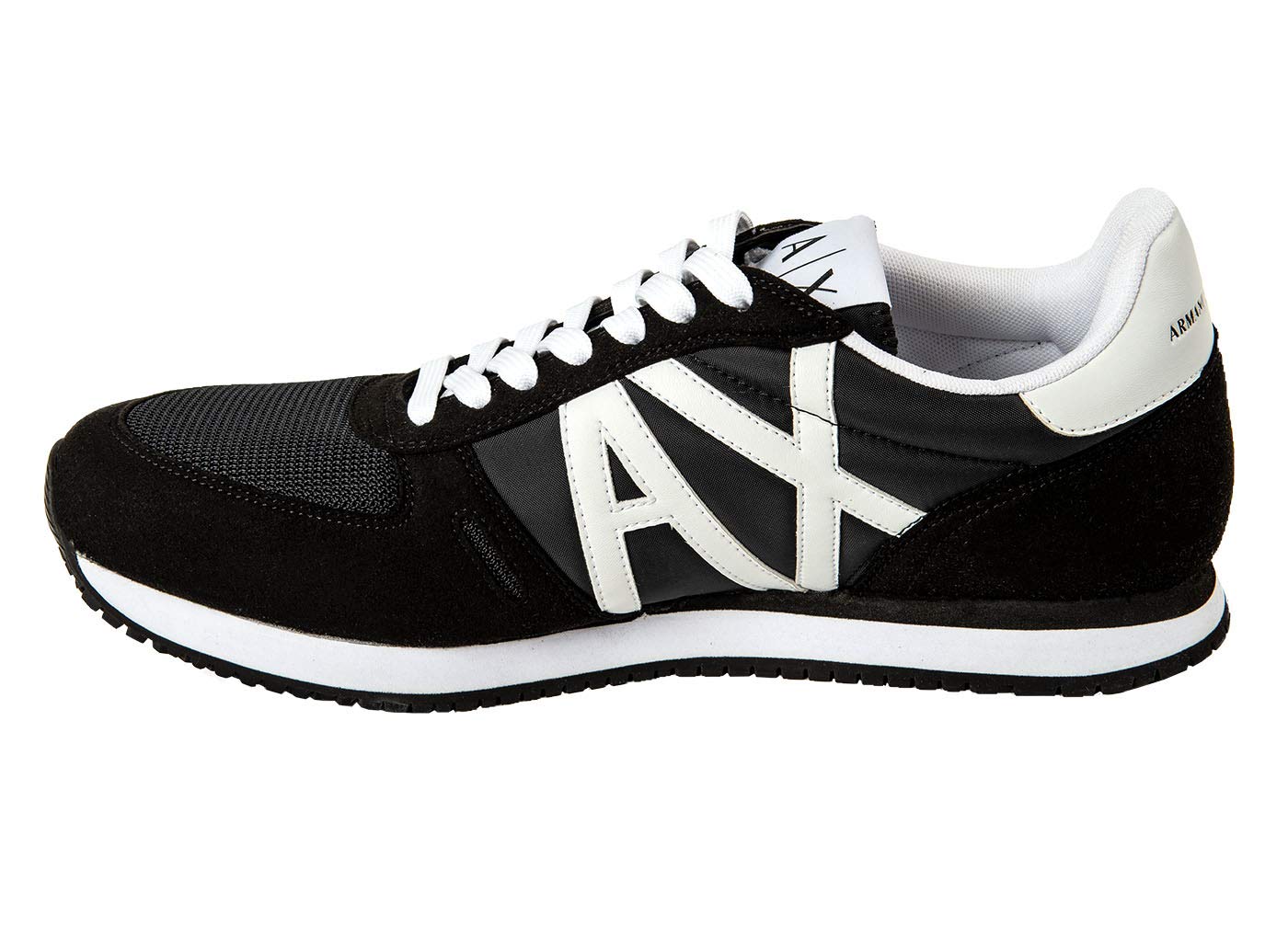 A | X ARMANI EXCHANGE Men's Lace Up Logo Sneaker, Black + White, 11