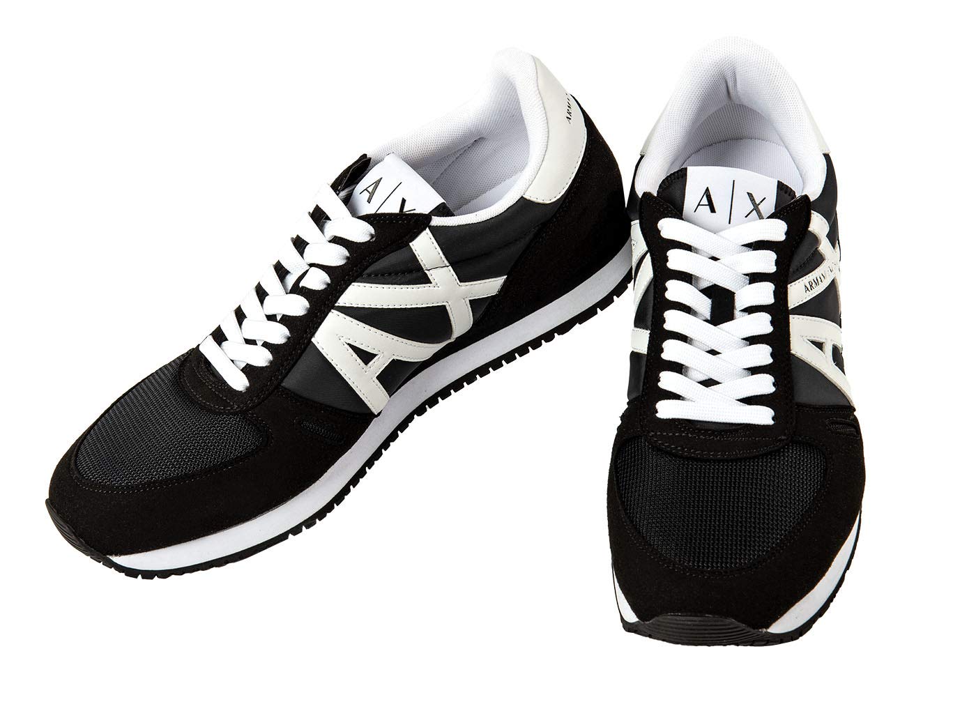 A | X ARMANI EXCHANGE Men's Lace Up Logo Sneaker, Black + White, 11