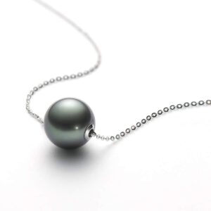 dengguang black pearl necklace for women, 10-11mm tahitian saltwater cultured round pearl pendant with 18" sterling silver chain, christmas jewelry gifts for wife mom - white gold