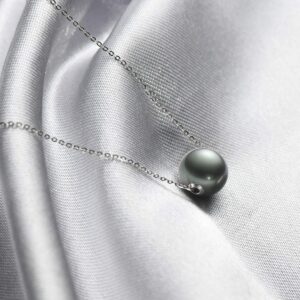 DENGGUANG Black Pearl Necklace for Women, 10-11mm Tahitian Saltwater Cultured Round Pearl Pendant with 18" Sterling Silver Chain, Christmas Jewelry Gifts for Wife Mom - White Gold