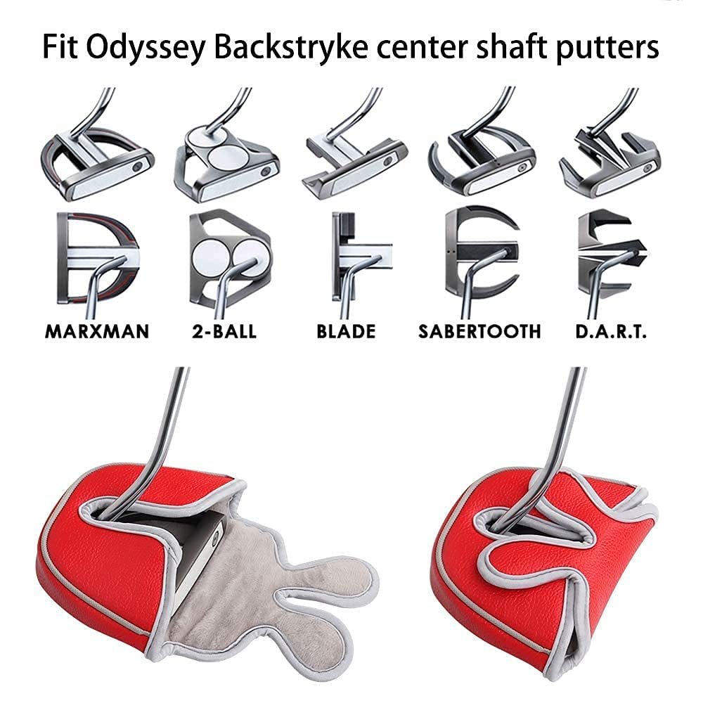 BIG TEETH Golf Head Covers Mallet Putter Cover Fit for Odessey Backstryke Center Shaft Putter (Red)