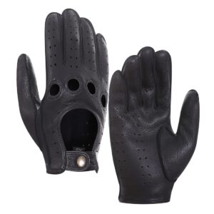 harssidanzar mens driving gloves deerskin unlined upgrade, black, l