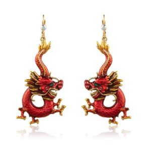 superchic dragon earring hoop earrings handmade bold statement red enamel dangle…