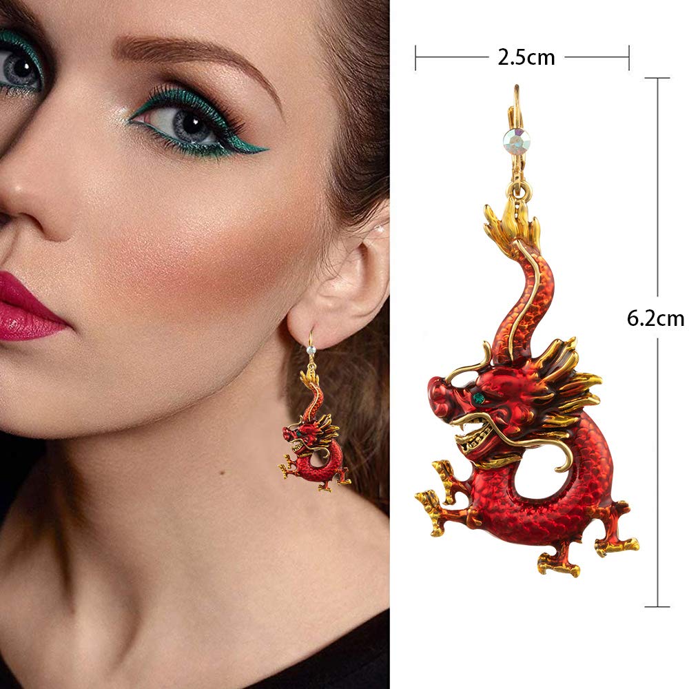 Superchic Dragon Earring Hoop Earrings Handmade Bold Statement Red Enamel Dangle…