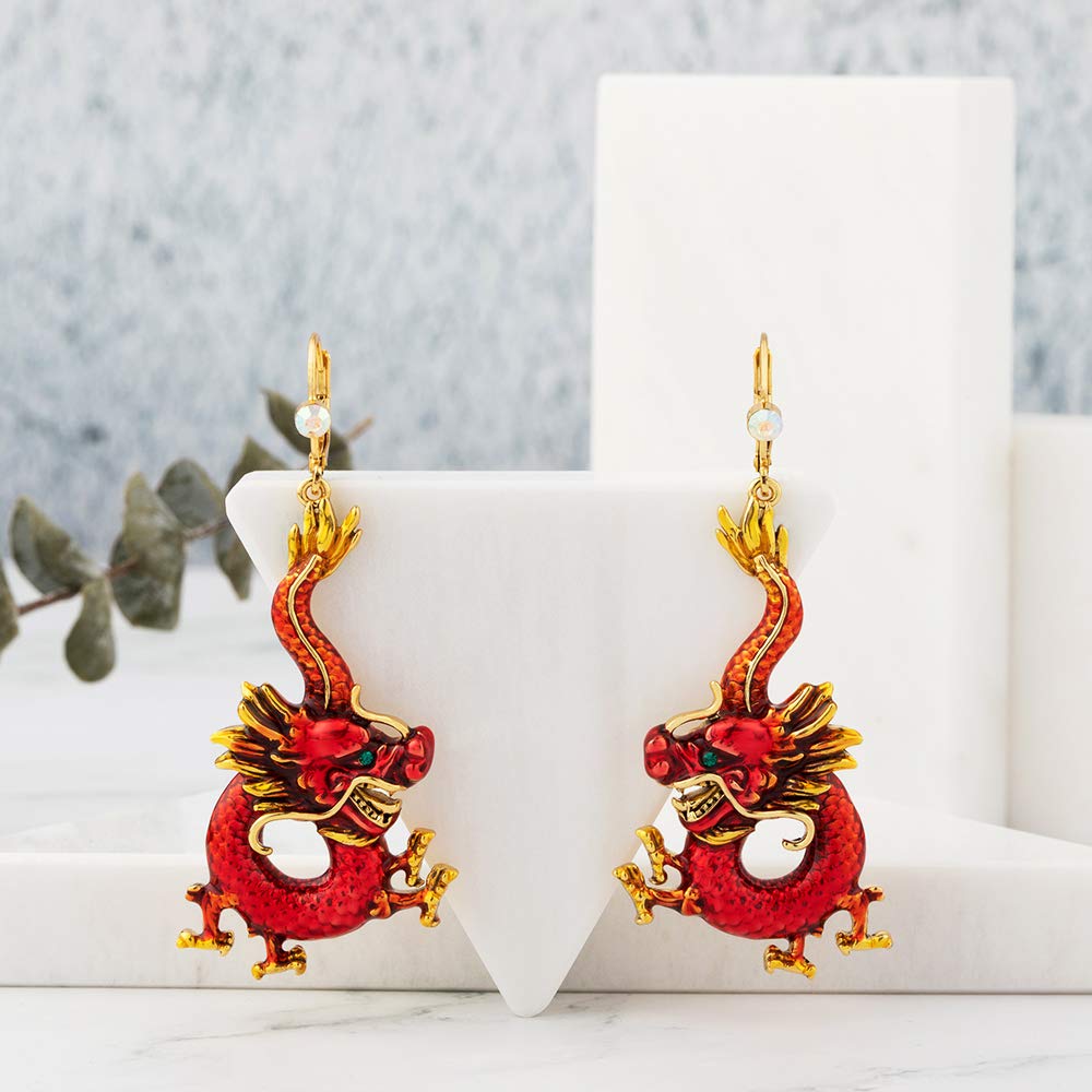 Superchic Dragon Earring Hoop Earrings Handmade Bold Statement Red Enamel Dangle…