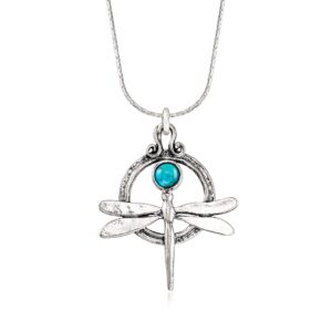 ross-simons turquoise dragonfly necklace in sterling silver. 18 inches