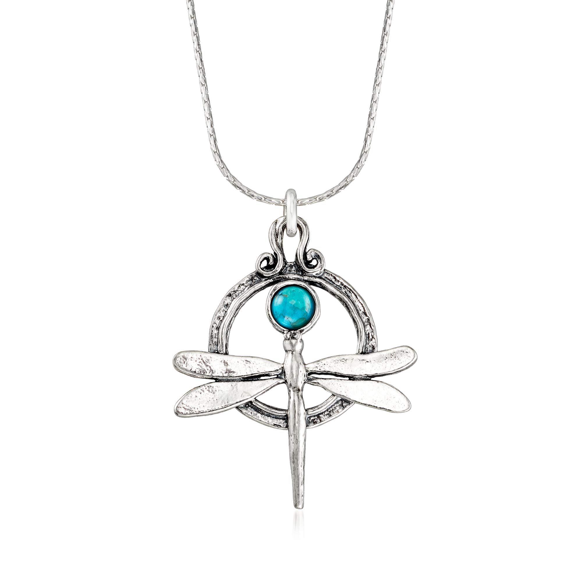 Ross-Simons Turquoise Dragonfly Necklace in Sterling Silver. 18 inches