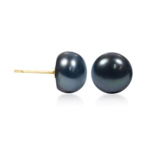 ross-simons 10-11mm black peacock cultured pearl stud earrings in 14kt yellow gold