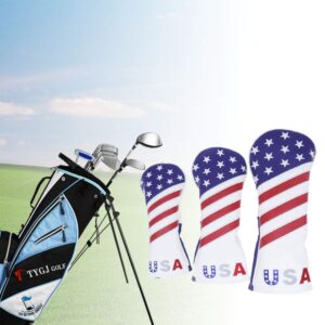 HISTAR 3Pcs USA Flag Golf Cover for Driver, Fairway Wood and Hybrid Golf Club Headcovers