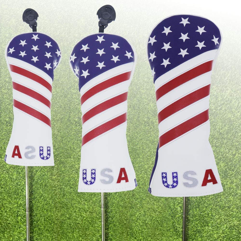 HISTAR 3Pcs USA Flag Golf Cover for Driver, Fairway Wood and Hybrid Golf Club Headcovers