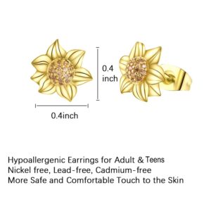 Tarsus Sunflower Stud Earrings Hypoallergenic 14K Gold Plated Sun Flower Jewelry Gifts for Bestfriend Women girls