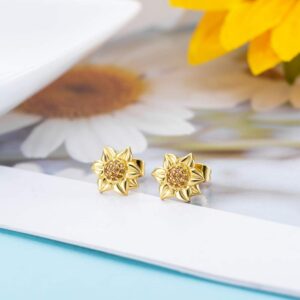 Tarsus Sunflower Stud Earrings Hypoallergenic 14K Gold Plated Sun Flower Jewelry Gifts for Bestfriend Women girls