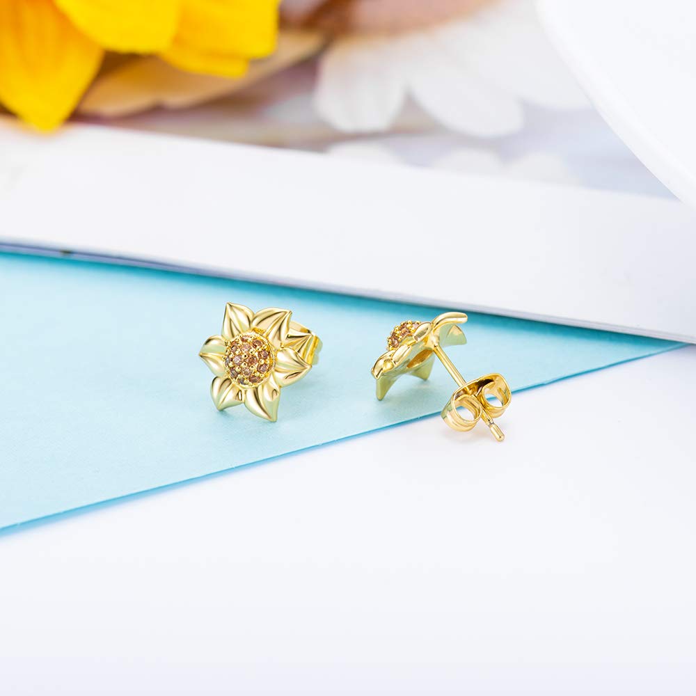 Tarsus Sunflower Stud Earrings Hypoallergenic 14K Gold Plated Sun Flower Jewelry Gifts for Bestfriend Women girls