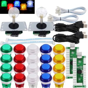 sj@jx arcade 2 player game controller stick diy kit led buttons mx microswitch 8 way joystick usb encoder cable for pc mame raspberry pi color mix