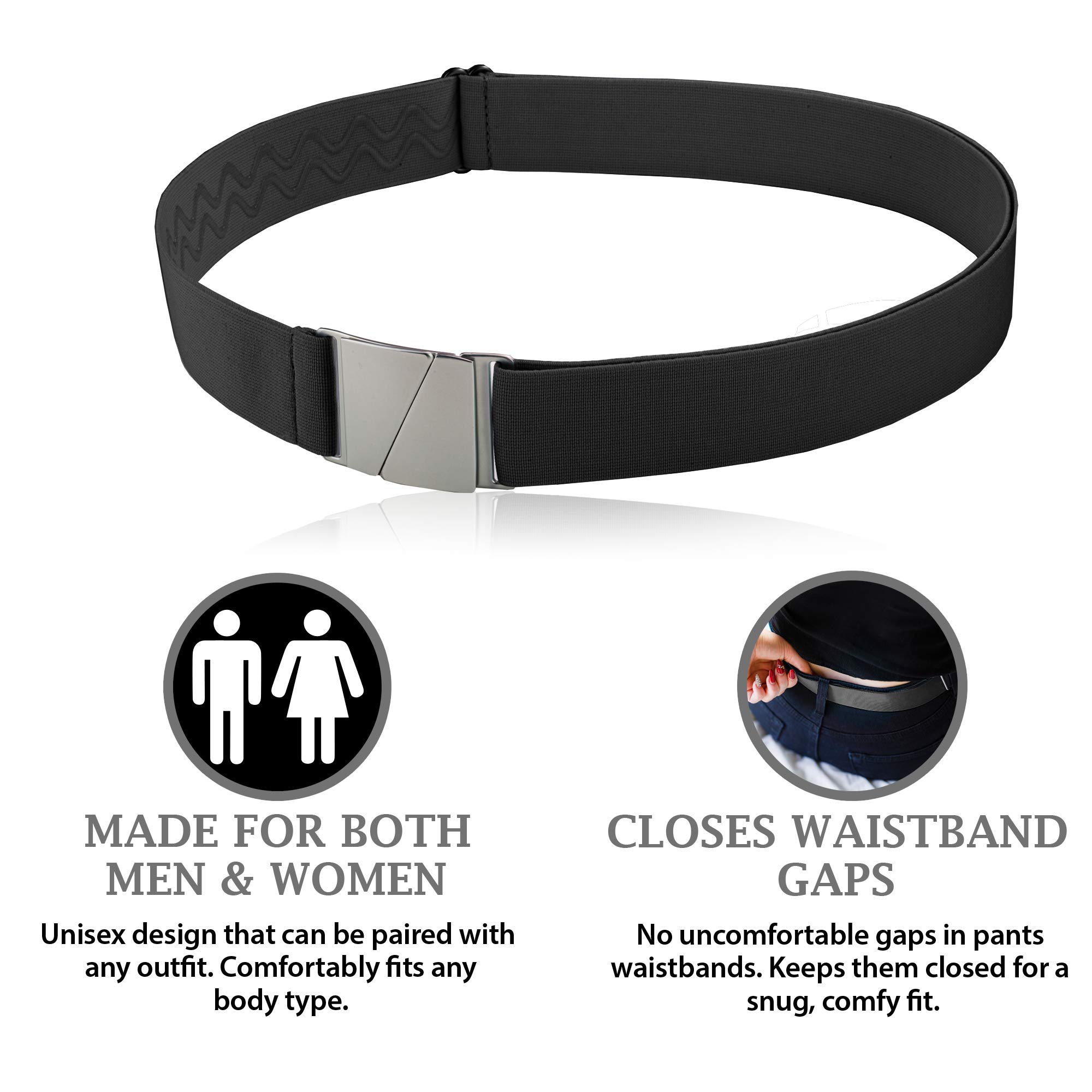 ONE-BELT No Show Invisible Elastic Belts for Women & Men Non Slip Fits waist upto 50 Inch. (Black)