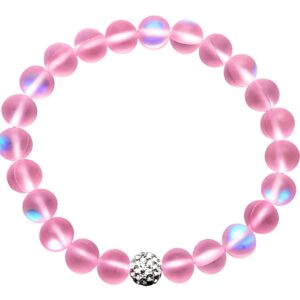 Hope Inspired Mystic Mermaid Glass Bracelet with 8 mm Pink Dazzling Moonstone Beads