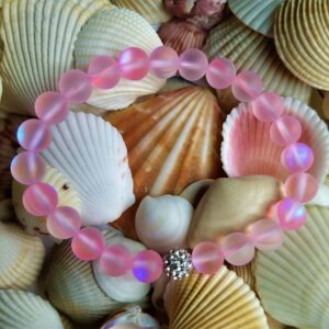 Hope Inspired Mystic Mermaid Glass Bracelet with 8 mm Pink Dazzling Moonstone Beads