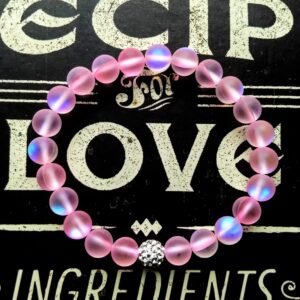 Hope Inspired Mystic Mermaid Glass Bracelet with 8 mm Pink Dazzling Moonstone Beads