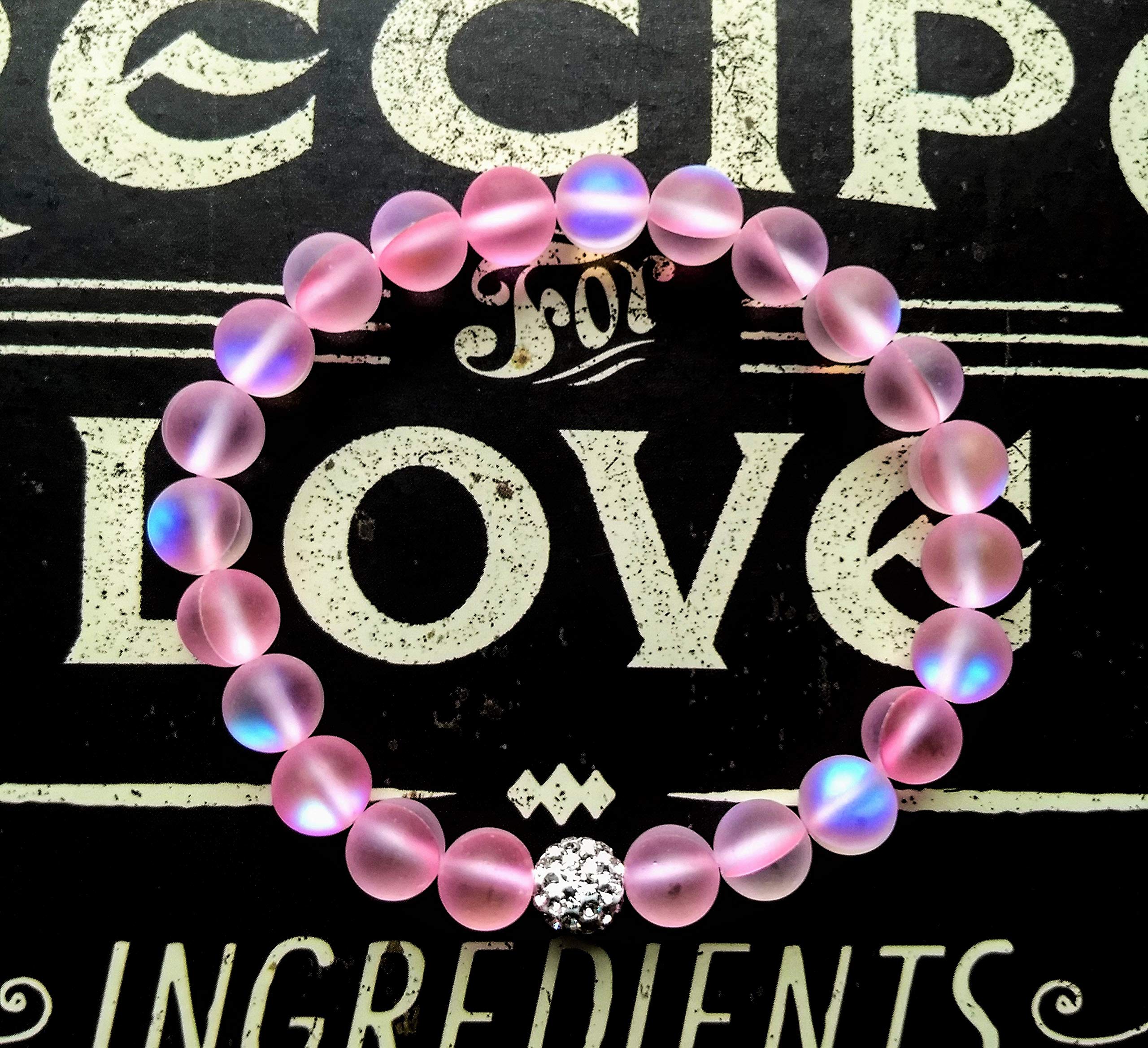 Hope Inspired Mystic Mermaid Glass Bracelet with 8 mm Pink Dazzling Moonstone Beads