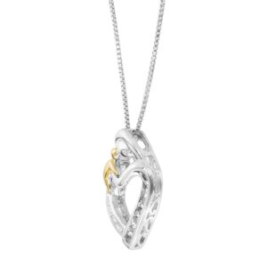 Finecraft Natural Aquamarine Mother & Child Heart Pendant Necklace with Diamonds in Sterling Silver & 14K Gold, 18"