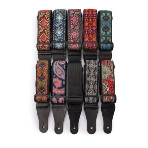 KLIQ Vintage Woven Guitar Strap for Acoustic and Electric Guitars + 2 Free Rubber Strap Locks, 2 Free Guitar Picks and 1 Free Lace | '60s Jacquard Weave Hootenanny Style | Paisley Turquoise/Coffee