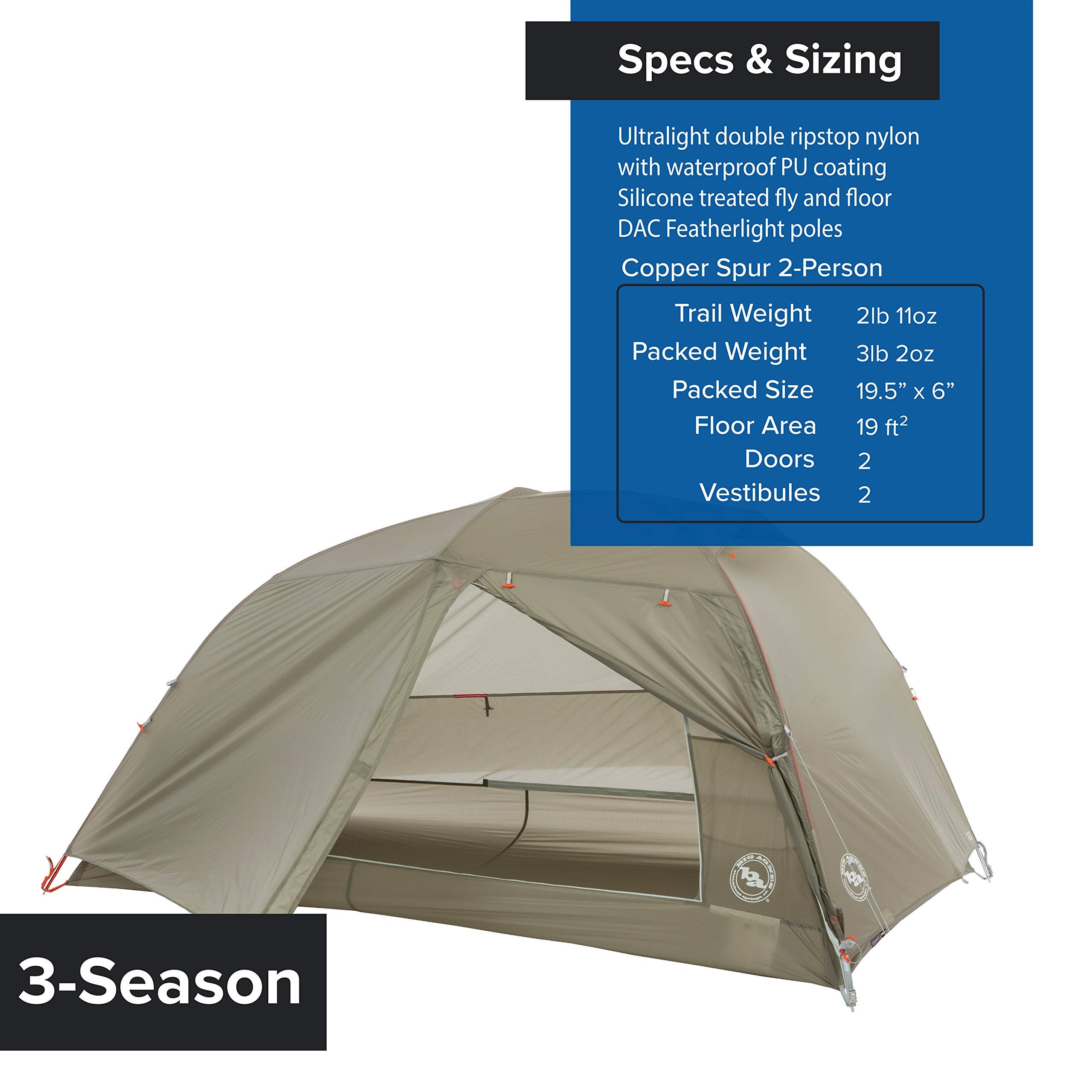 Big Agnes Copper Spur HV UL Backpacking Tent, 2 Person (Olive Green)