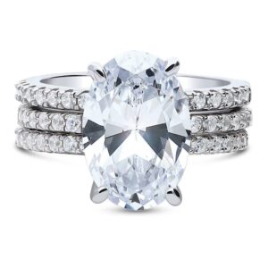 BERRICLE Sterling Silver Hidden Halo Wedding Engagement Rings Cubic Zirconia CZ Solitaire Ring Set for Women, Rhodium Plated Size 6.5