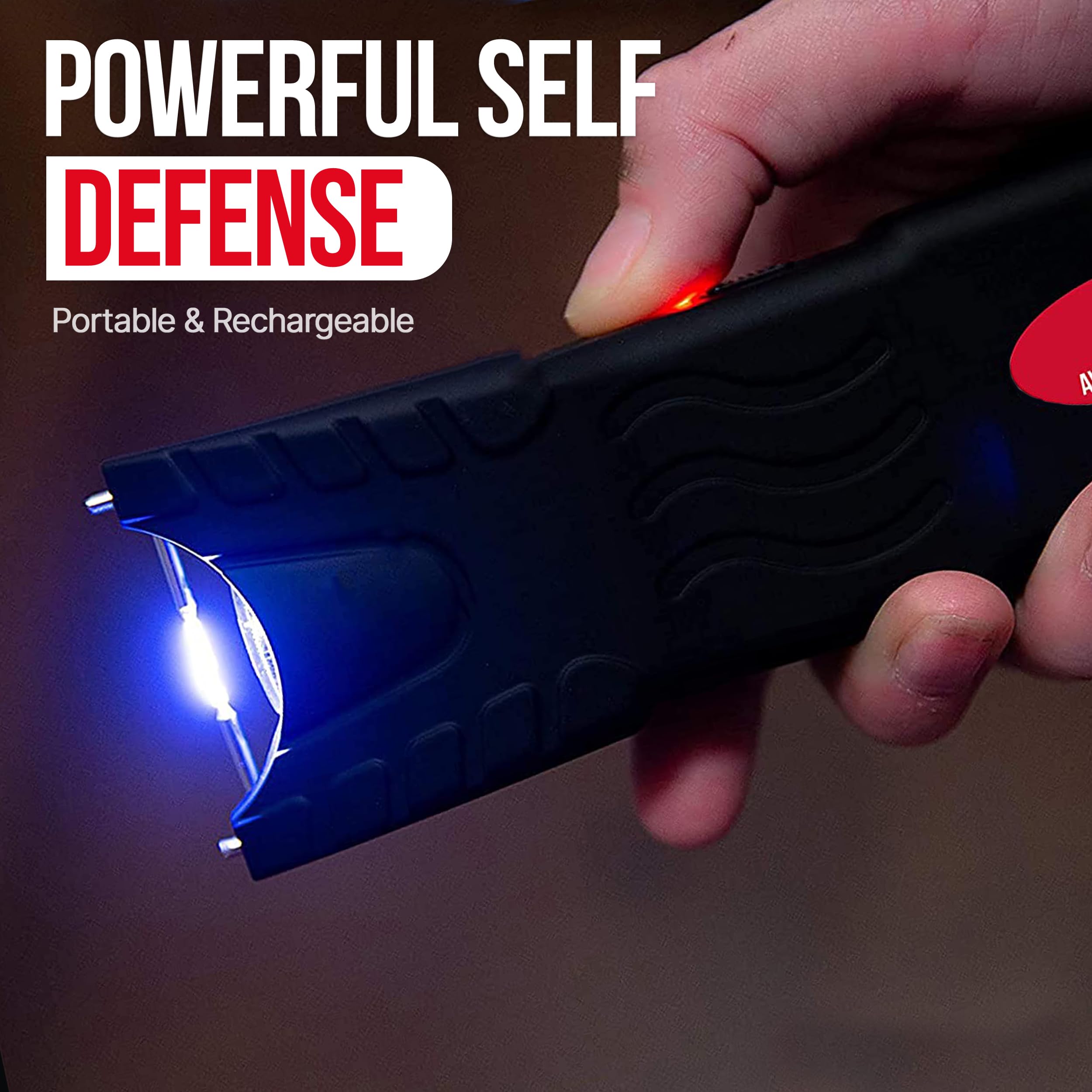 Avenger Defense Stun Gun for Self Defense with LED Flashlight Protection Device (ADS-80B)- (Dark Black)