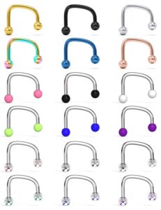 lcolyoli 16g surgical steel lip hoop rings c-shaped barbell monroe labret medusa piercing jewelry for women men 18 pieces silver-tone rose gold black