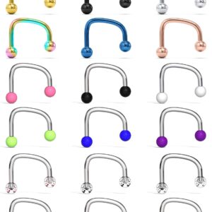 Lcolyoli 16G Surgical Steel Lip Hoop Rings C-Shaped Barbell Monroe Labret Medusa Piercing Jewelry for Women Men 18 Pieces Silver-tone Rose Gold Black