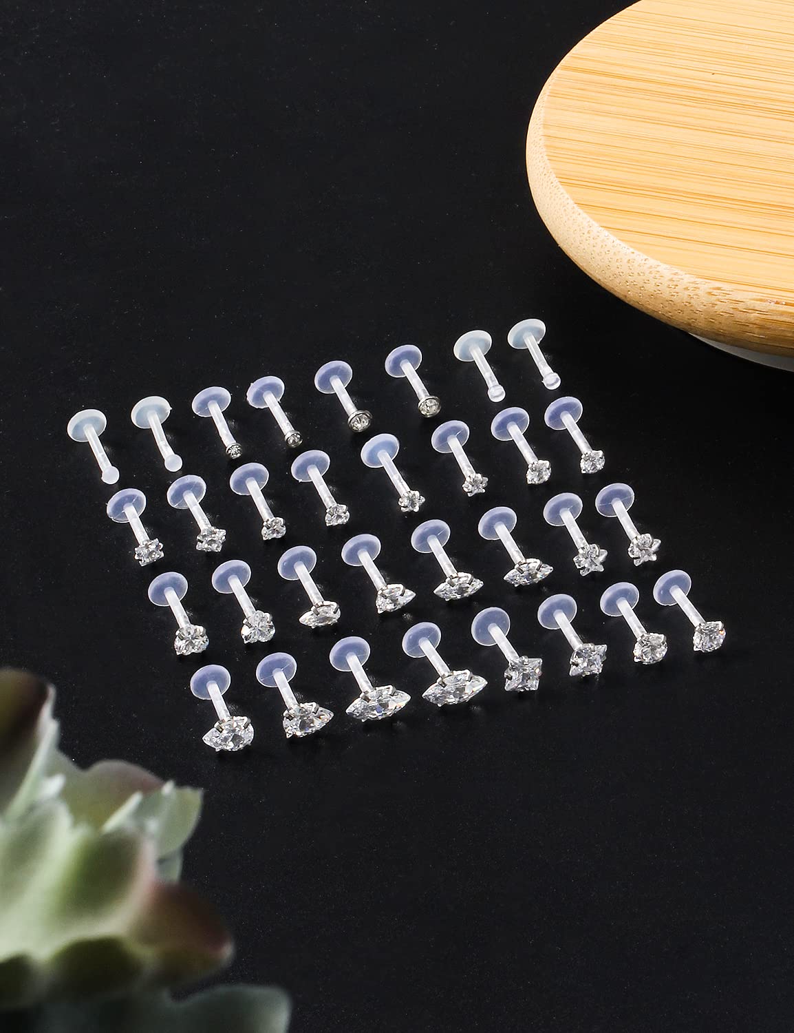 Lcolyoli 32PCS 16G Forward Helix Tragus Cartilage Earring Studs Push Top Labret Monroe Lip Ring Retainer 8MM Barbell Body Piercing Jewelry for Women Men Girls