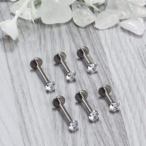 Ocptiy 16G G23 Titanium Lip Labret Monroe Medusa Ashley Ring Stud Hypoallergenic Flat Back Screw on Cartilage Tragus Helix Ear Earring Piercing Jewelry Stainless Surgical Steel Women Men 6mm 8mm 10mm