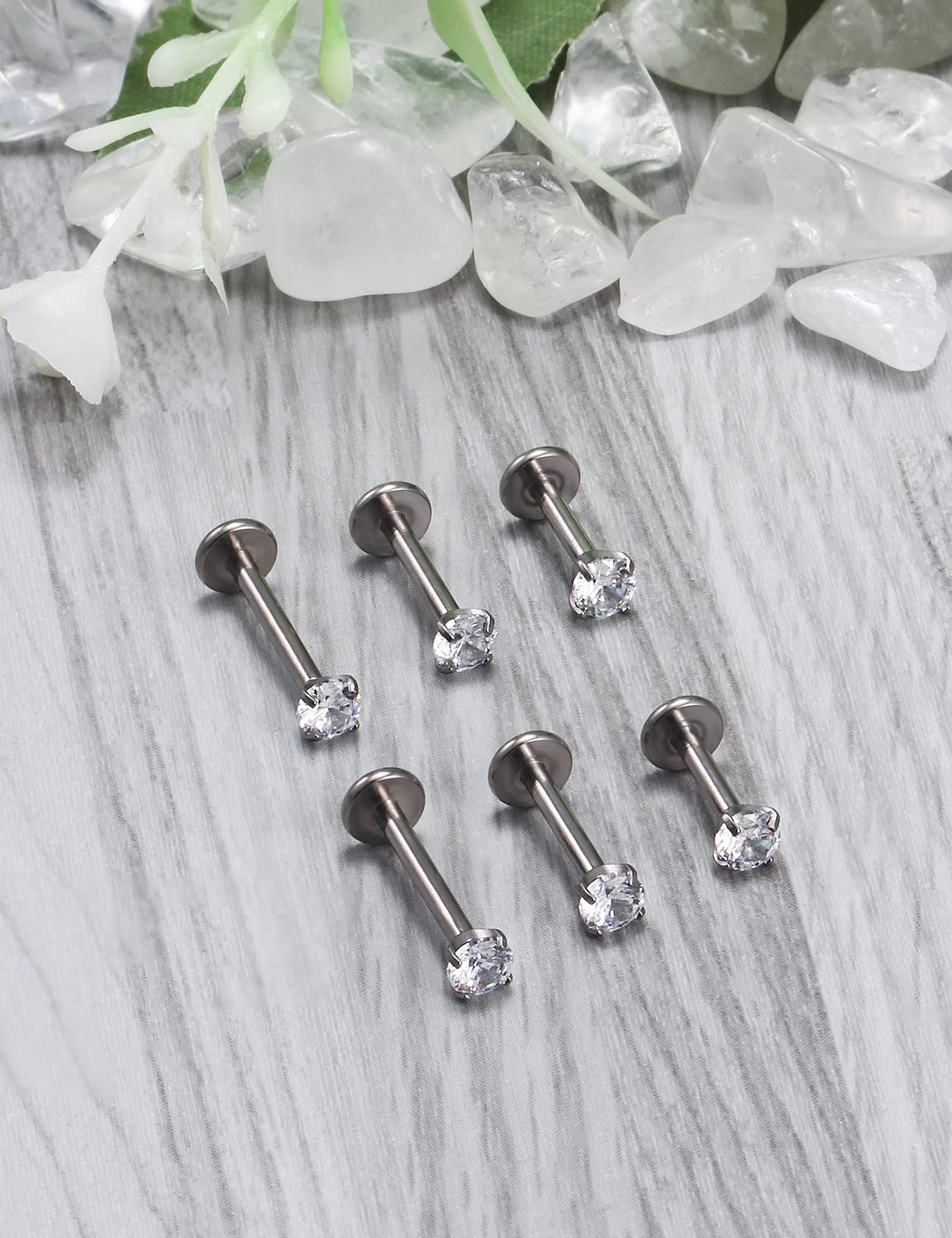 Ocptiy 16G G23 Titanium Lip Labret Monroe Medusa Ashley Ring Stud Hypoallergenic Flat Back Screw on Cartilage Tragus Helix Ear Earring Piercing Jewelry Stainless Surgical Steel Women Men 6mm 8mm 10mm