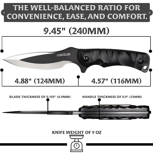 OERLA TAC OLL-005 Outdoor Knife Fixed Blade Camping Hunting Survival Field Knife 420HC Full Tang Steel Blade with Kydex Sheath and EDC Tactical Belt Clip