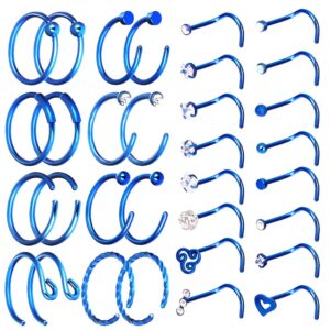 32pcs style-2 20g blue 32pcs 20g unisex l-shaped c-shaped nostril screw nose tongue lip ear rings hoop studs seamless hinged rings ball closure rings mixed set