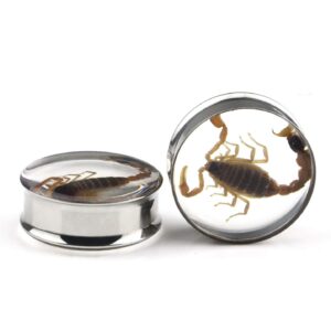 Awinrel Ear Gauges Plugs Genuine Scorpion Inlay Stainless Steel Double Flare Tunnels Stretching Expander Body Piercing Jewelry 2 Pieces 1" 25mm