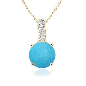 angara natural turquoise solitaire pendant necklace for women in 14k yellow gold (grade-a | 5mm) jewelry gift for women | birthday | wedding | anniversary