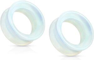 covet jewelry semi precious opalite stone double flared saddle tunnel (0ga (8mm))