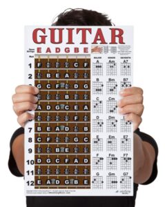 a new song music laminated guitar chord & fretboard note chart instructional easy poster for beginners chords & notes 11"x17"