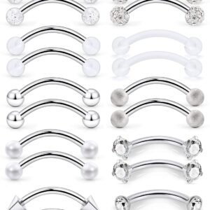 SCERRING 16G Rook Earrings Eyebrow Rings Clear CZ Tragus Helix Daith Lip Ring Barbell Body Piercing Jewelry Retainer 6mm 20PCS