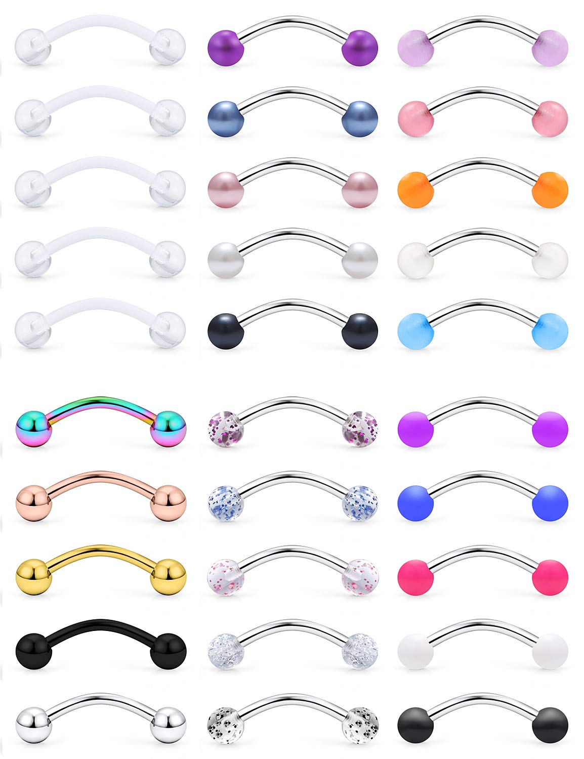 SCERRING 16G Eyebrow Rings Tragus Helix Rook Daith Earrings Lip Ring Barbell Body Piercing Jewelry Retainer 10mm 30PCS