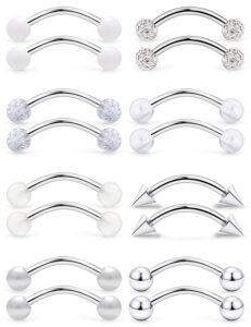 scerring snake eyes tongue rings 14g stainless steel curved barbell nipplerings nipple rings piercing jewelry retainer 16mm 5/8inch 16pcs silver