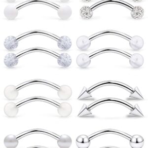 SCERRING Snake Eyes Tongue Rings 14G Stainless Steel Curved Barbell Nipplerings Nipple Rings Piercing Jewelry Retainer 16mm 5/8Inch 16PCS Silver