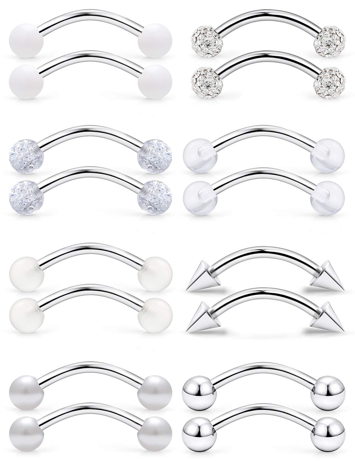 SCERRING Snake Eyes Tongue Rings 14G Stainless Steel Curved Barbell Nipplerings Nipple Rings Piercing Jewelry Retainer 16mm 5/8Inch 16PCS Silver