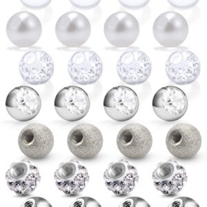 SCERRING 14G Ball for Piercing Replacement Balls Externally Threaded Nipple Industrial Tongue Belly Piercing Rings Body Jewelry Piercing Barbell Parts 5mm 28PCS Silver