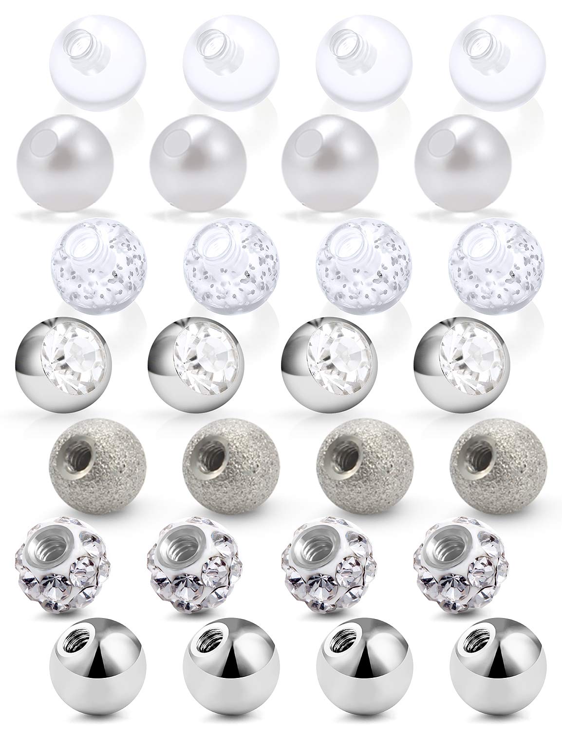 SCERRING 14G Ball for Piercing Replacement Balls Externally Threaded Nipple Industrial Tongue Belly Piercing Rings Body Jewelry Piercing Barbell Parts 5mm 28PCS Silver