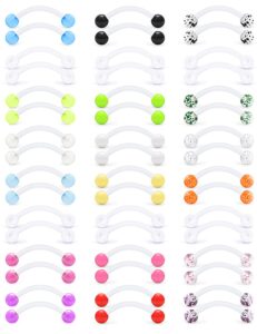 prjndjw 14g flexible plastic acrylic piercing jewelry, 48pcs curved barbell body piercing for women men, glow in the dark tongue nipple rings retainer, 16mm, hypoallergenic