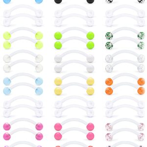 Prjndjw 14G Flexible Plastic Acrylic Piercing Jewelry, 48Pcs Curved Barbell Body Piercing for Women Men, Glow in The Dark Tongue Nipple Rings Retainer, 16mm, Hypoallergenic