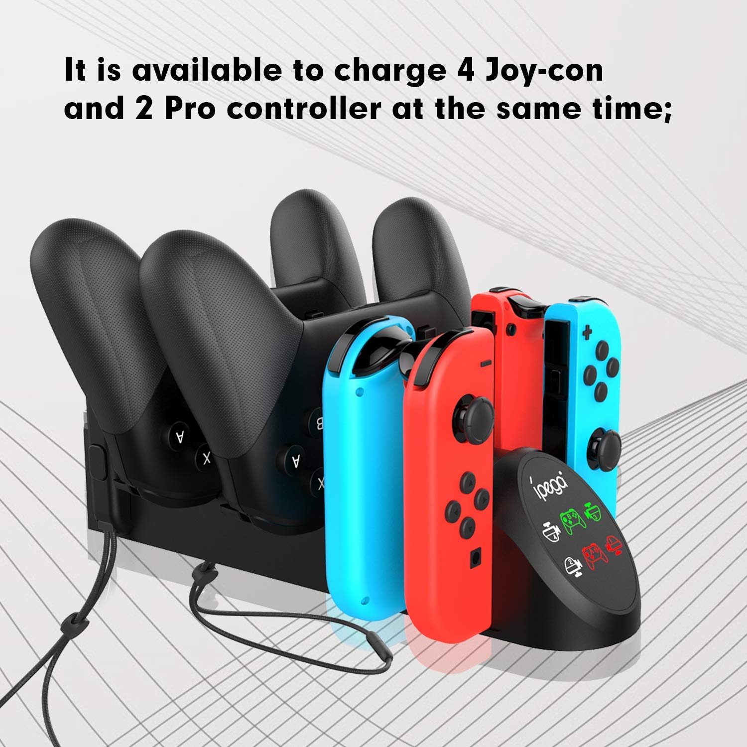 ECHZOVE Controller Charger for Nintendo Switch, Charger for 4 Switch Joy-Con Controllers, 2 Switch Pro controllers, 2 Joy-con Wrist Straps with USB 2.0 Ports(Not for PowerA Pro Controllers)